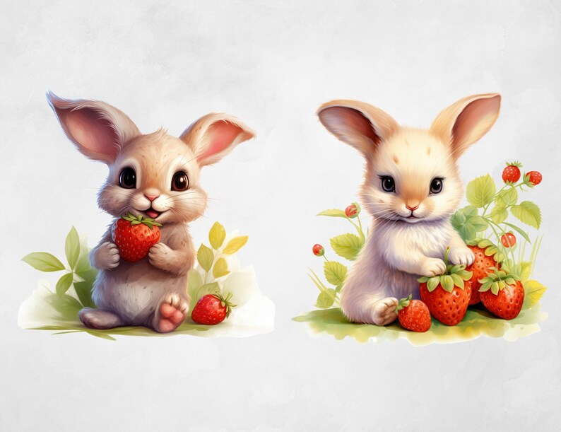 Bunny With Strawberry Clipart, Cute, Strawberries. Rabbit, Fruit ...