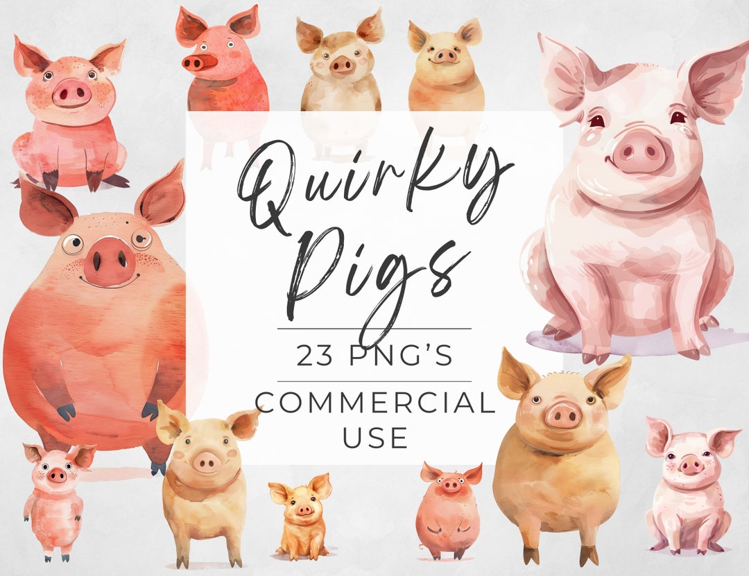 Quirky Pigs, Farm Animals, Whimsical Png Elements, Mixed Media, Digital ...