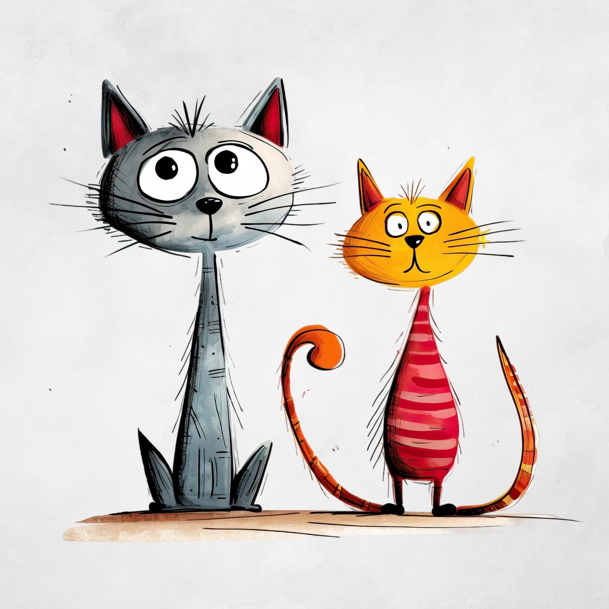 Quirky Cat and Dog Clipart, Whimsical Weird Pets, Scrapbook Ephemera ...