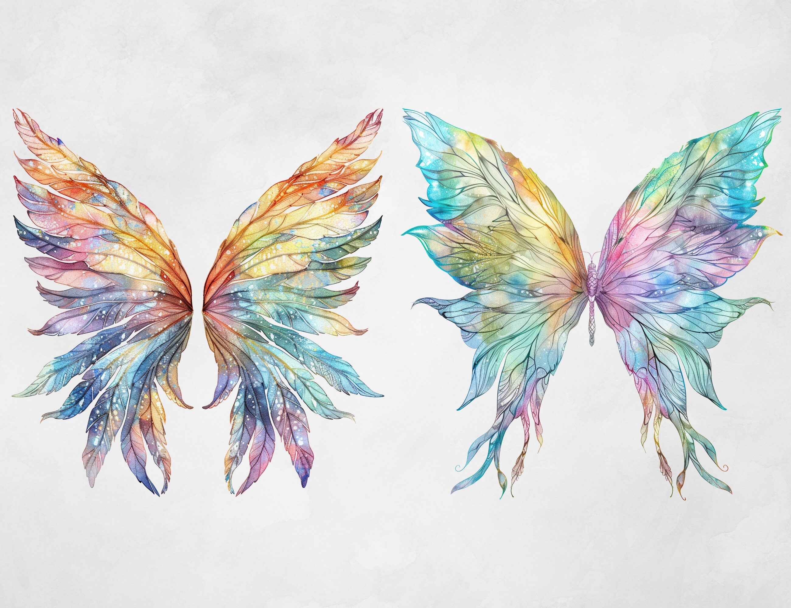 Magical Fairy Wings Clipart, Watercolor Angel Wing Clip Art, Pastel ...