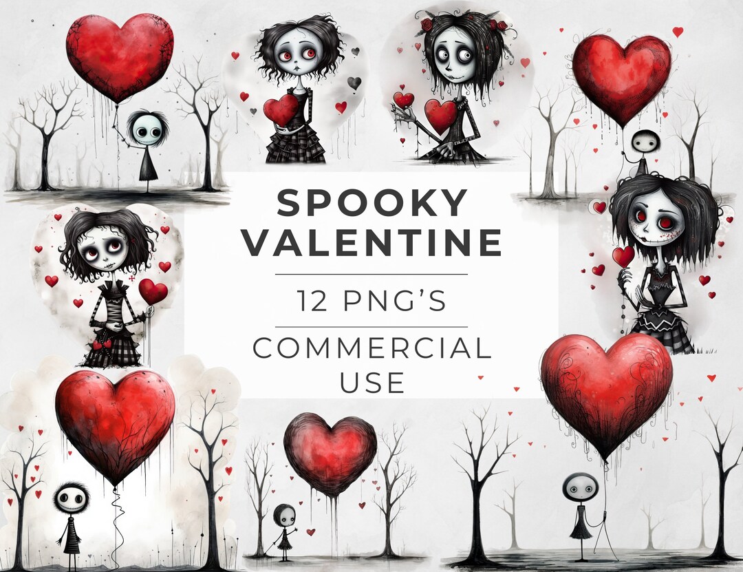 Spooky Valentine Clipart, Valentines Day Png, Watercolor, Creepy, Love ...