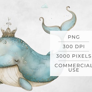 Watercolor Clipart Whale, Whimsical and Cute, Ocean Animals, Quirky ...