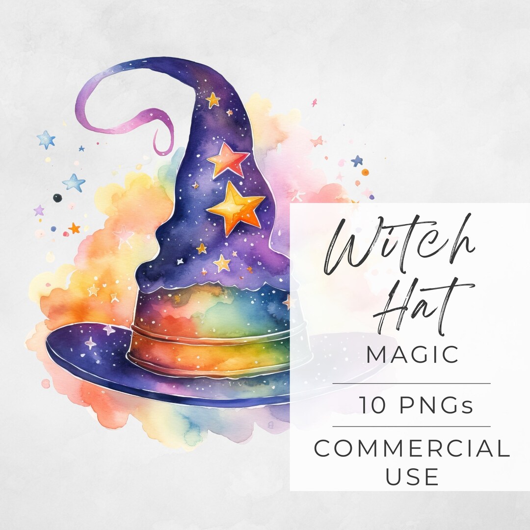Witch and Magician Hat Clipart Rainbow Watercolor Magic - Etsy