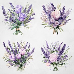 Lavender Floral Wreath Clipart, Purple Watercolor Flowers Pack, Wedding ...