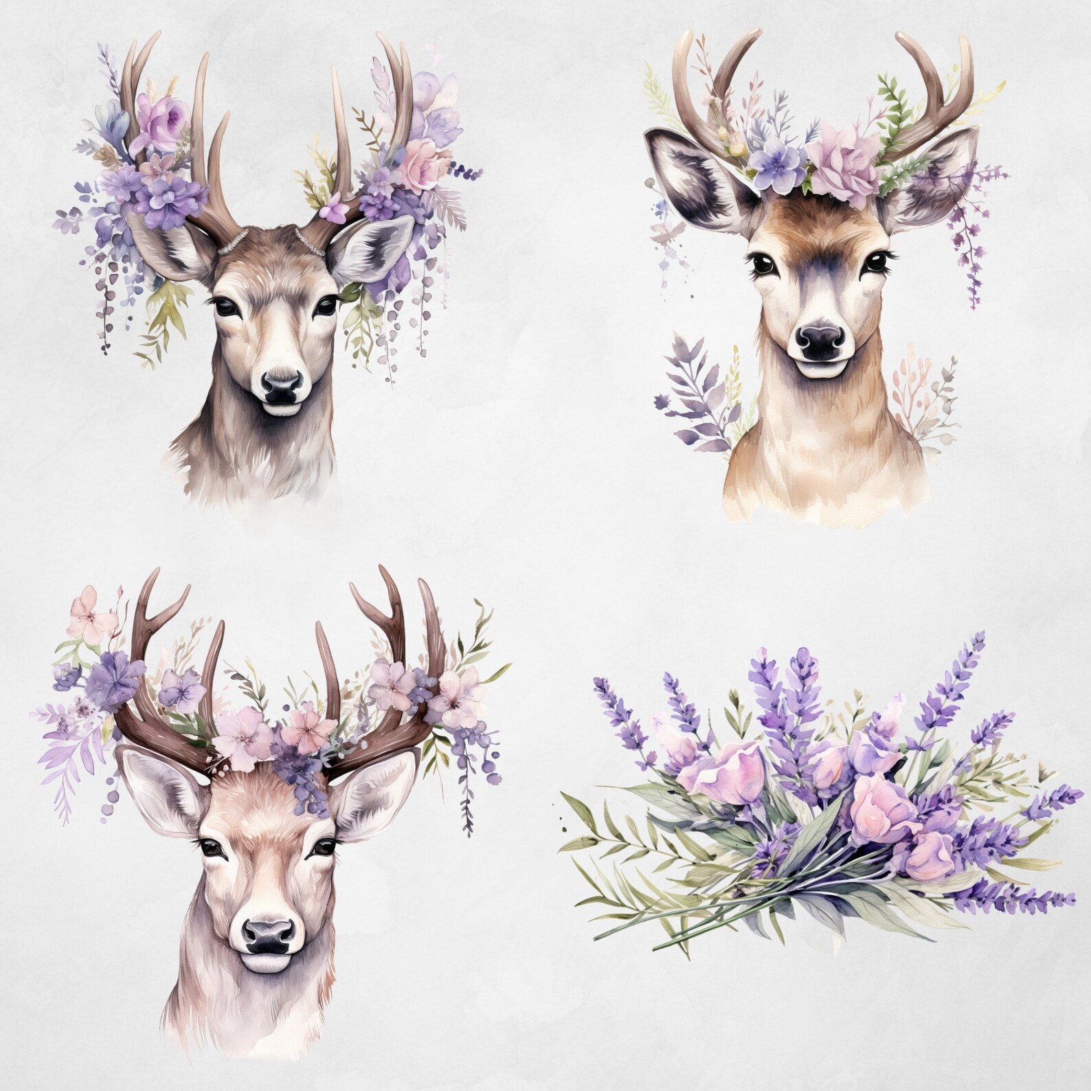 Lavender Floral Wreath Clipart, Purple Watercolor Flowers Pack, Wedding ...