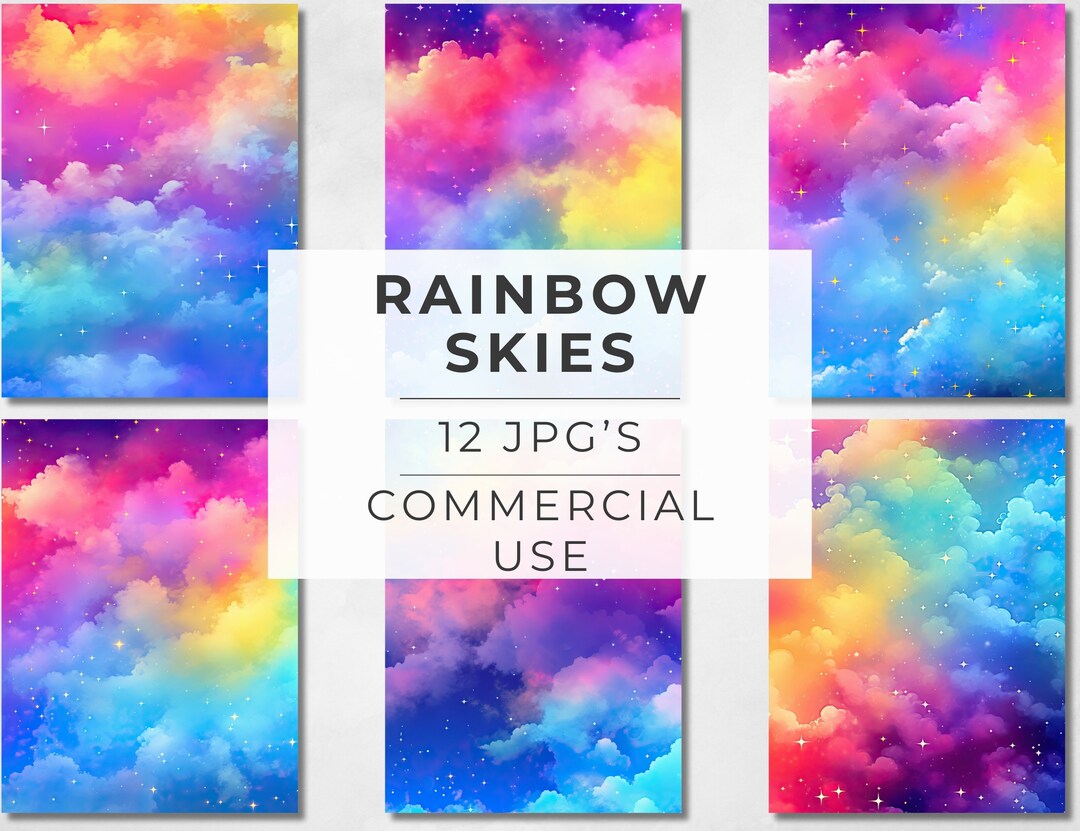 Rainbow Skies Digital Papers, Stars, Printable Junk Journal ...