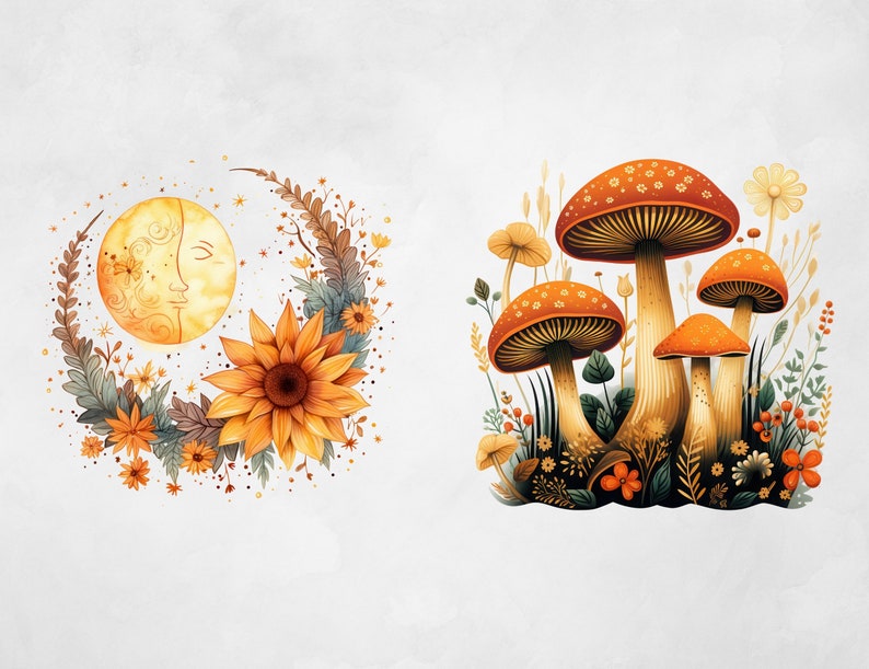 Watercolor Litha Clipart PNG Set, Floral Pagan Holiday Wiccan Art ...