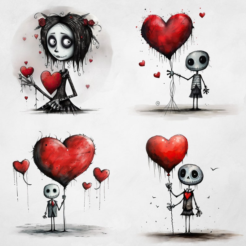 Spooky Valentine Clipart, Valentines Day Png, Watercolor, Creepy, Love ...