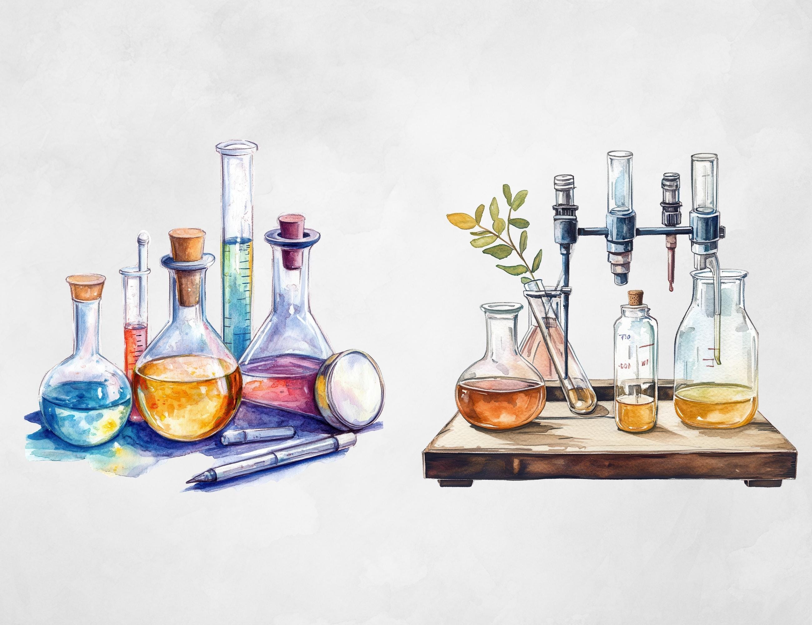 Watercolor Science Lab Clipart: Chemistry Experiments (digital Download ...