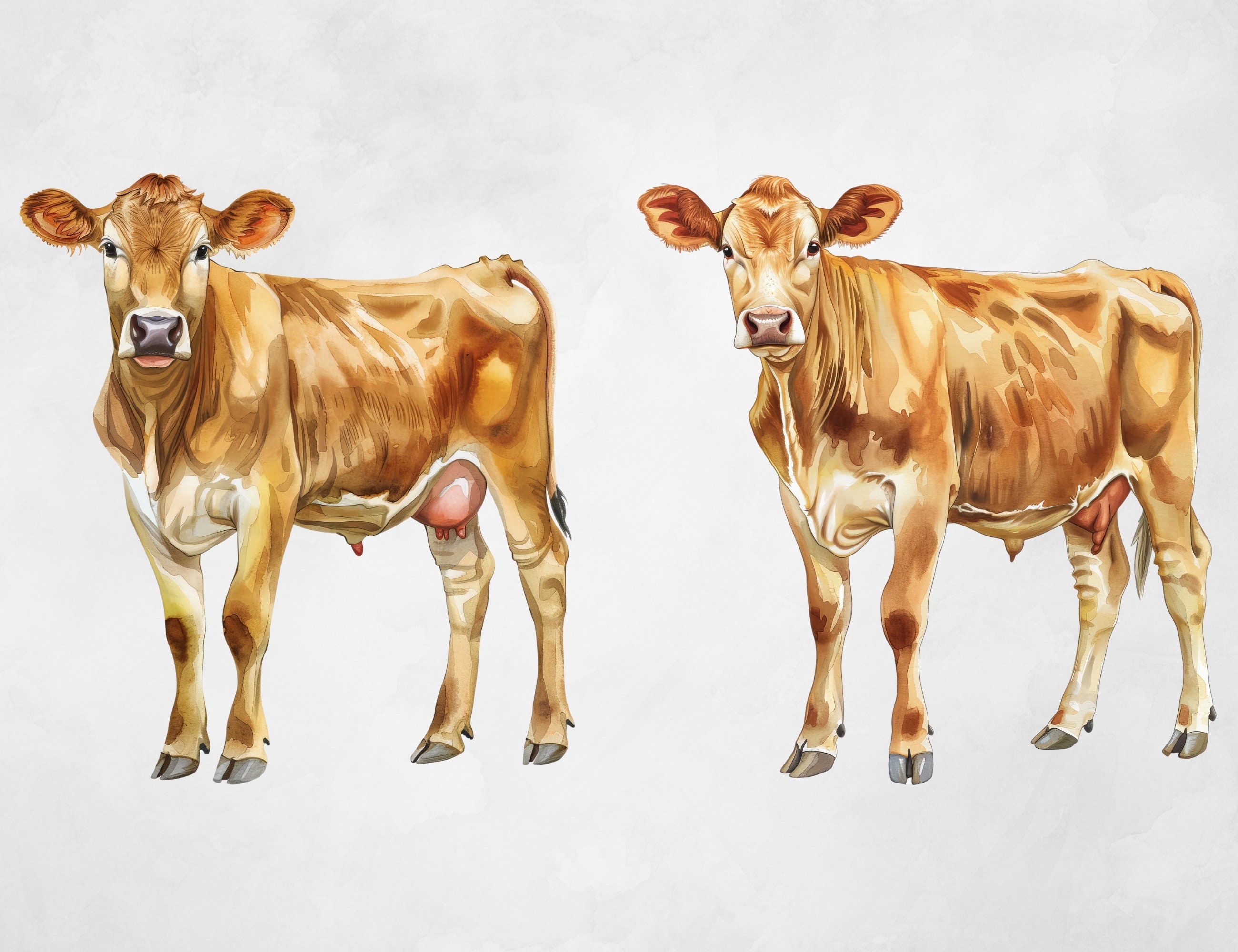 Watercolor Jersey Cow Clipart: Farm Animal PNG Graphics (digital ...