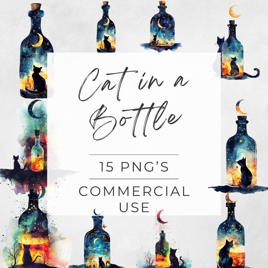Witch Cat Clipart, Cat in a Bottle, Magic, Magical, Bottled, Celestial ...