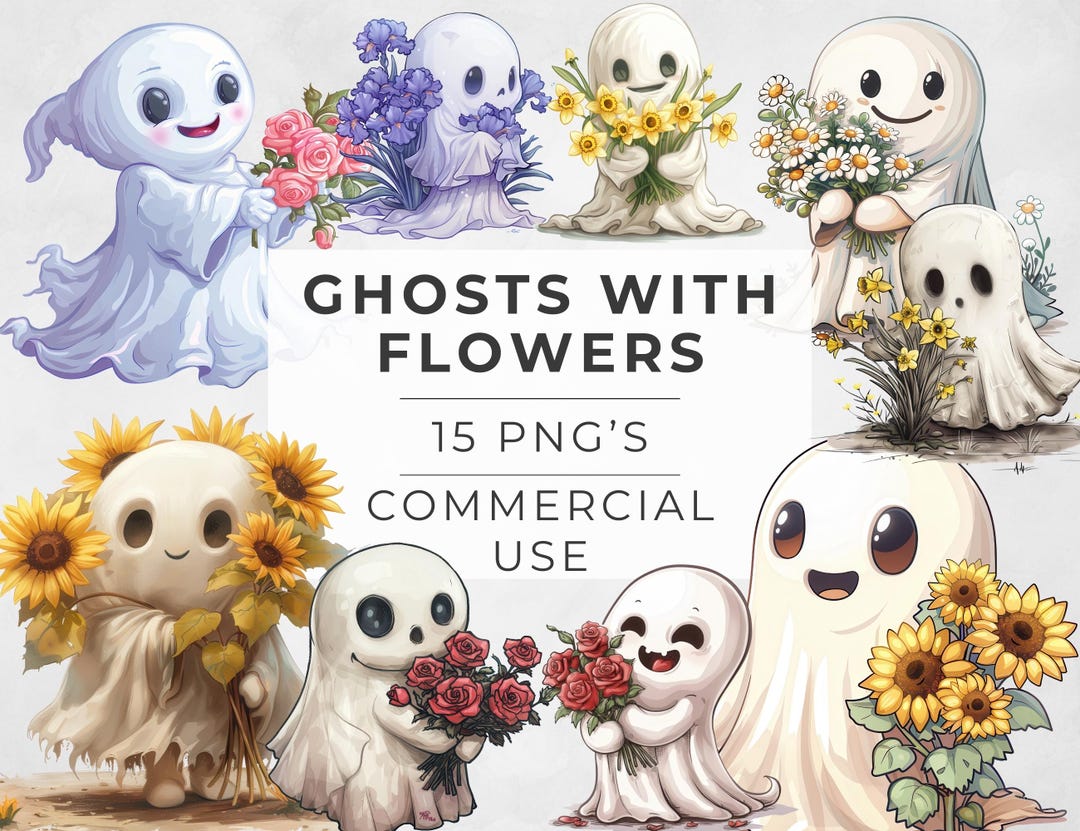 Cute Flower Ghost Clipart Png, Spooky, Watercolor Halloween Flowers ...