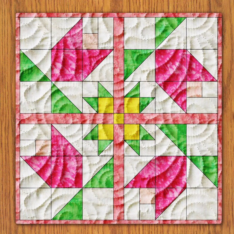 Tulips Star Quilt Block PDF Pattern With Video Tutorial 6, 8, 10, 12 ...