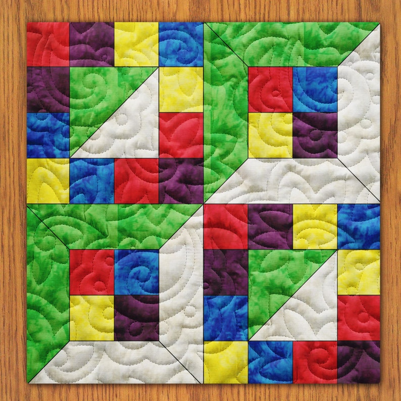 Four Patch Split Quilt Block PDF Pattern With Video Tutorial || 16, 18 ...