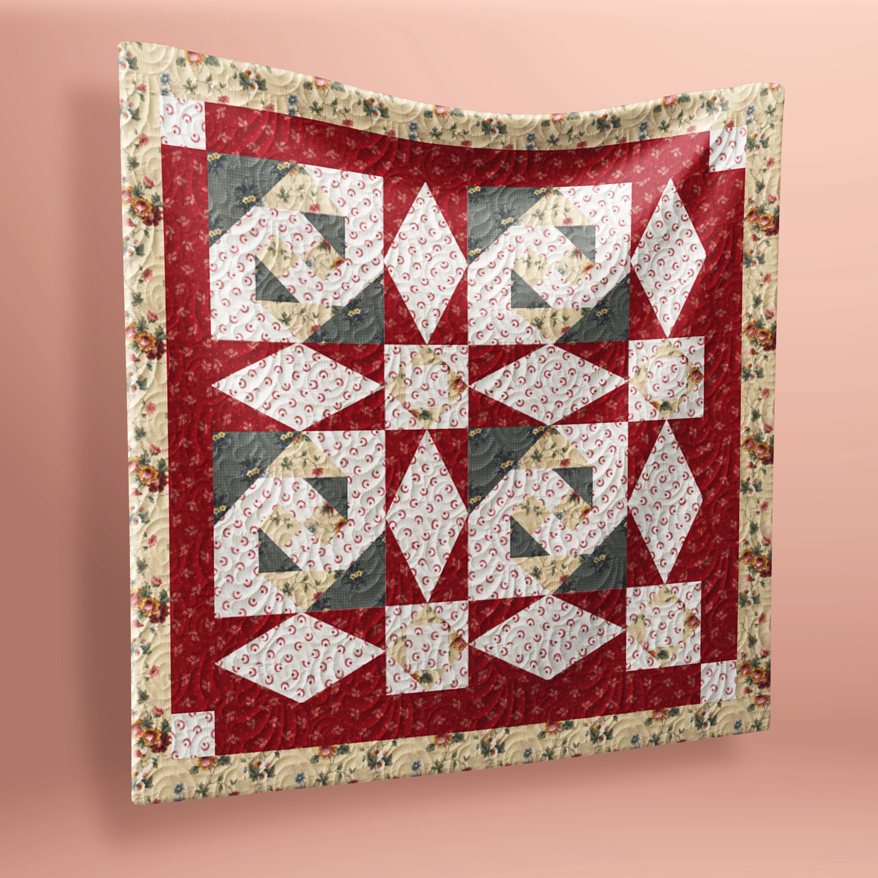 Geometric Waves Wall Quilt PDF Pattern With Video Tutorial 40x40 Inches ...