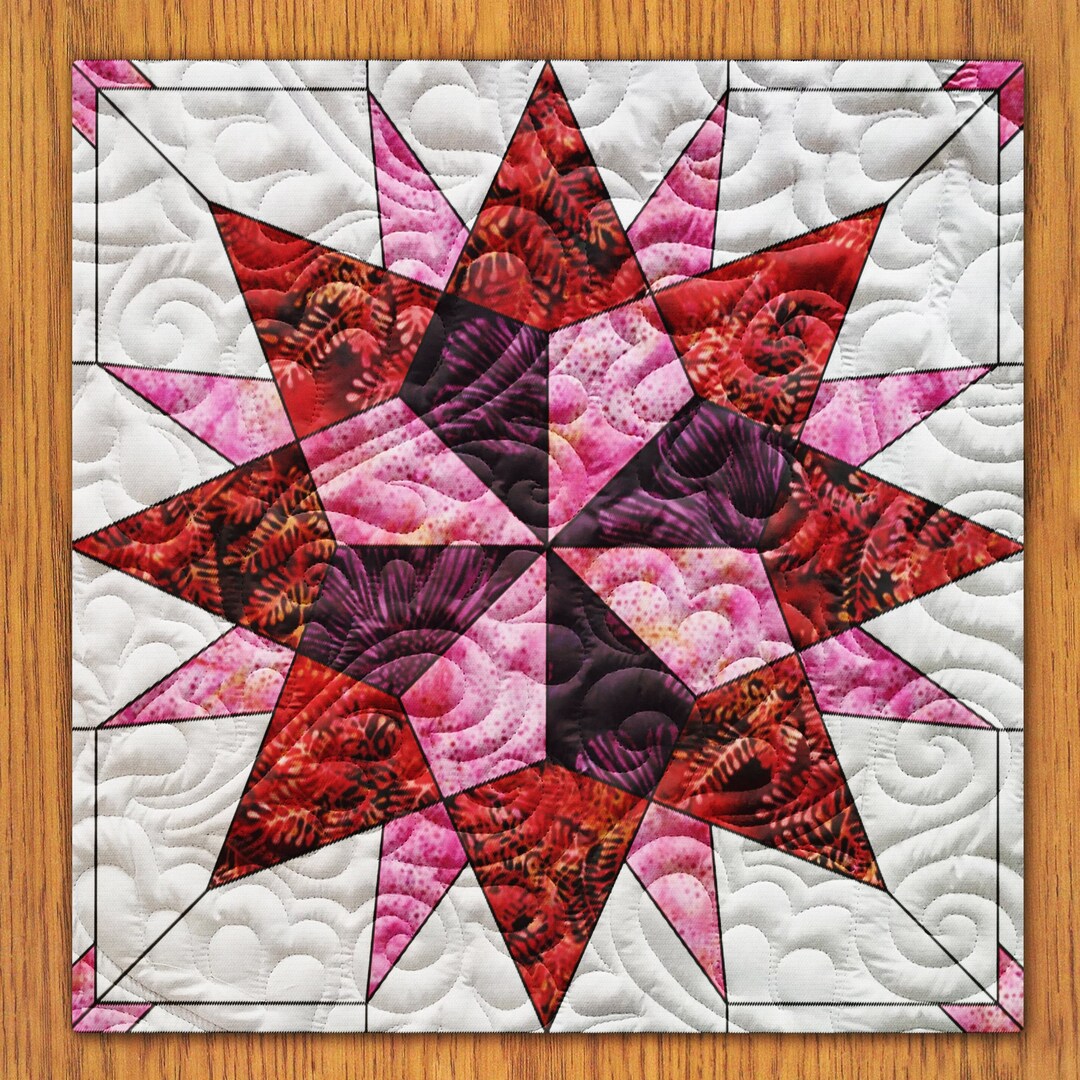 Eight Equal Pointed Stars Quilt Block PDF Pattern With Video Tutorial ...