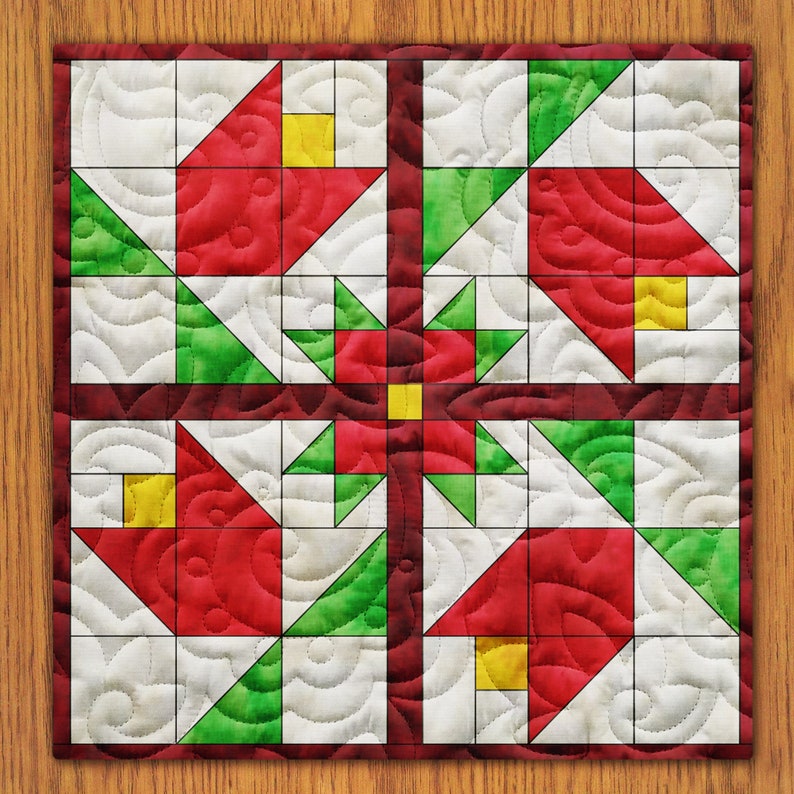 Tulips Star Quilt Block PDF Pattern With Video Tutorial 6, 8, 10, 12 ...