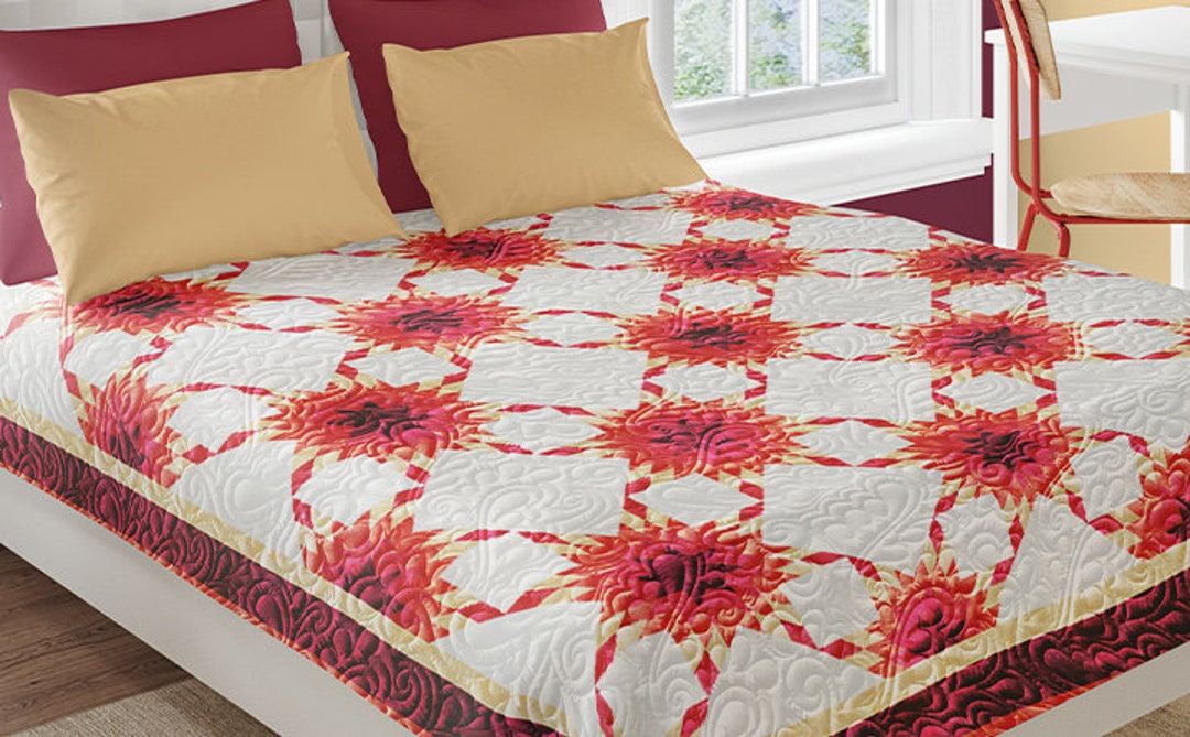 Pomegranate Feathered Stars Pattern Patchwork #291 - Etsy