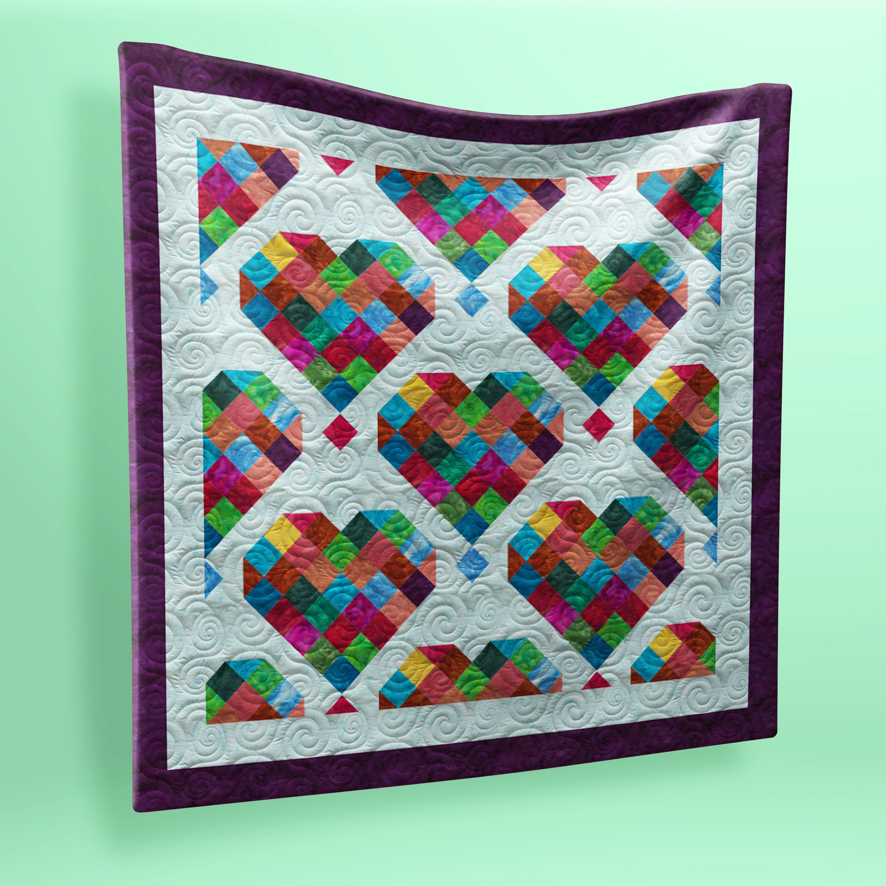 Plum Candy Hearts Wall Quilt PDF Pattern With Video Tutorial 40x40 ...