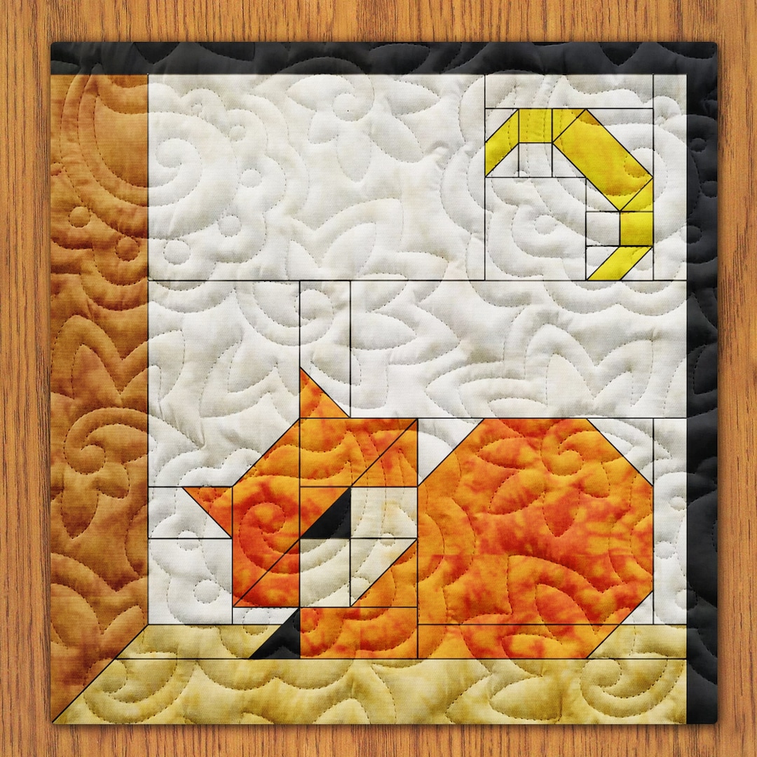 Sleeping Cat Quilt Block PDF Pattern With Video Tutorial || 16, 18, 20 ...