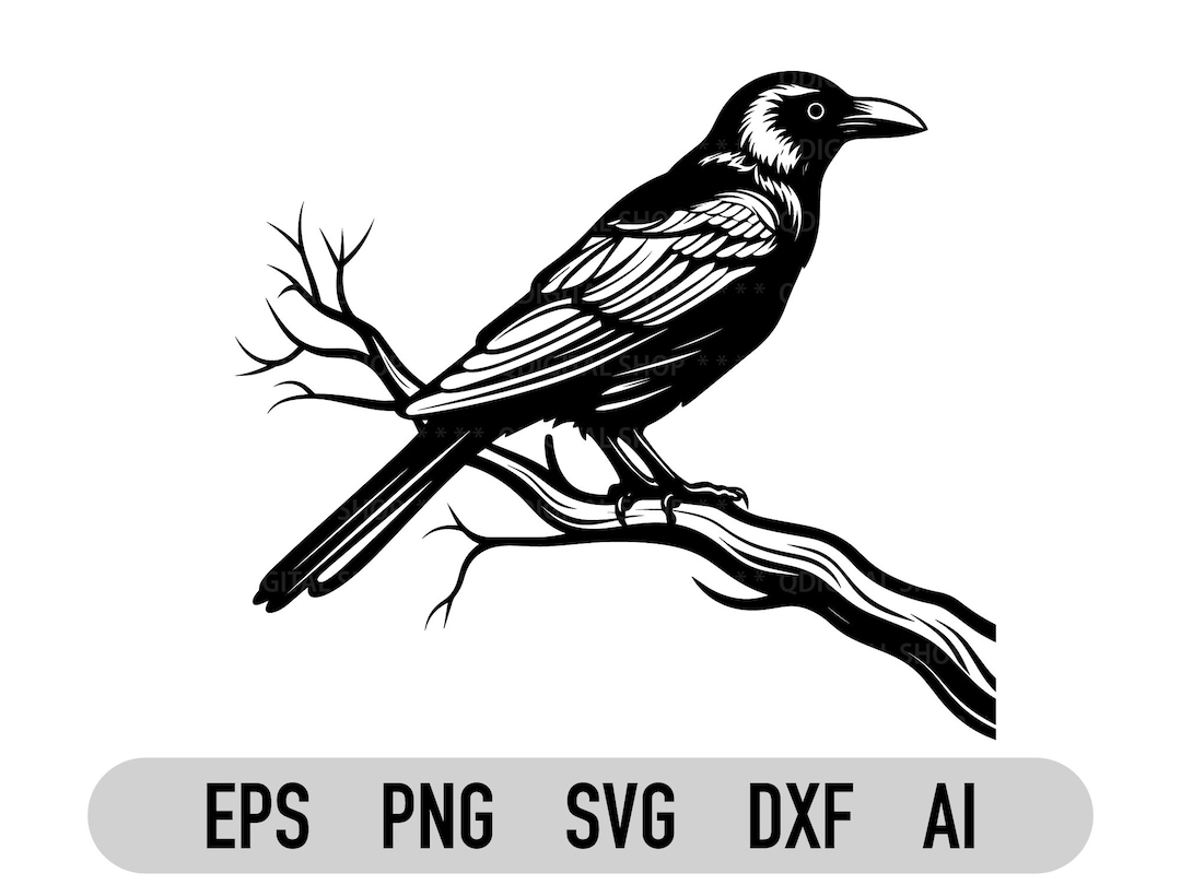 Crow on Tree Branch Svg File, Png Files, Crow Clipart , Cricut, Crow ...