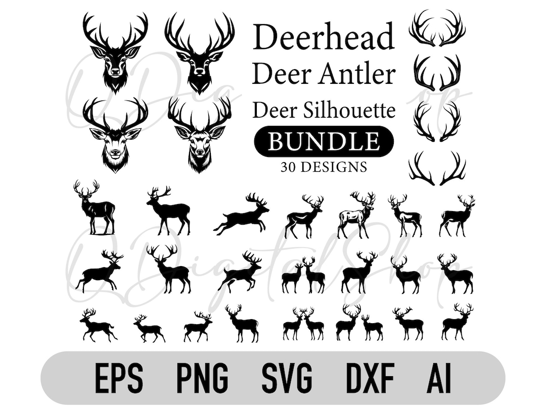 30 Deer Svg Bundle, Deer Antlers Svg, Deer Silhouette, Deer Head Svg ...