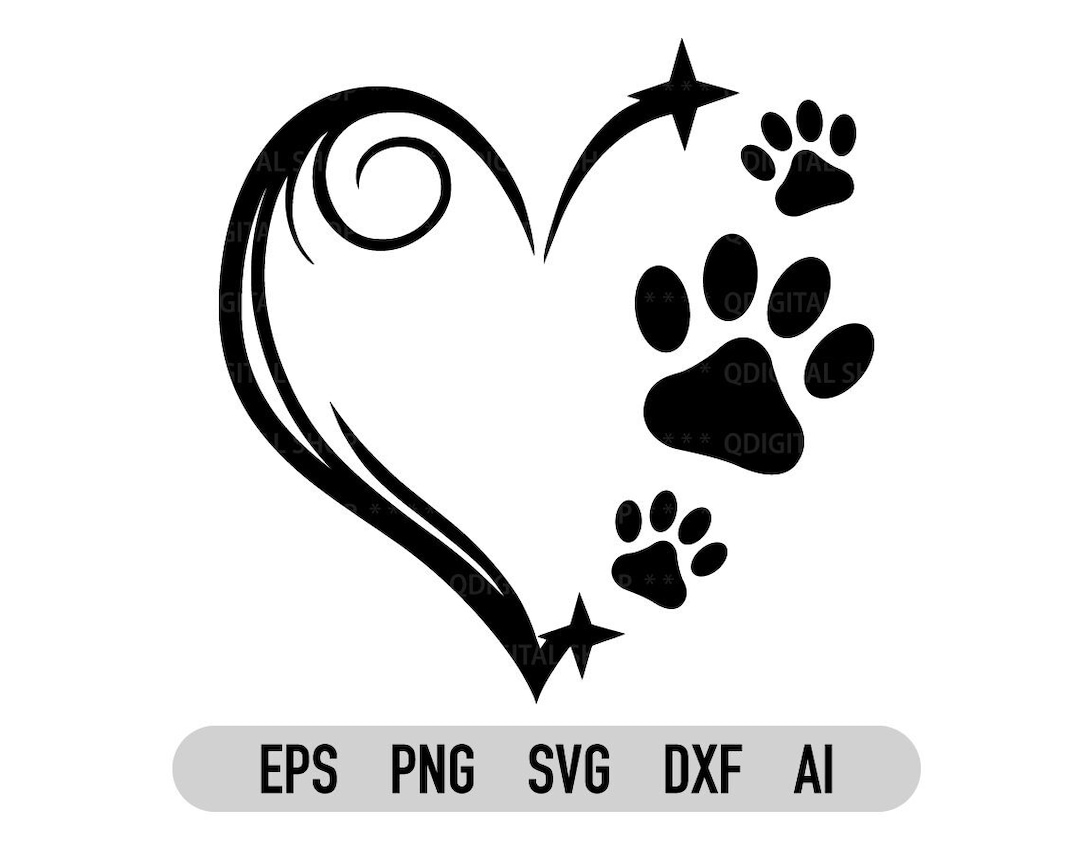 Paw Print Heart Svg, Png, Dxf, for Cricut, Silhouette, Clipart, Instant ...
