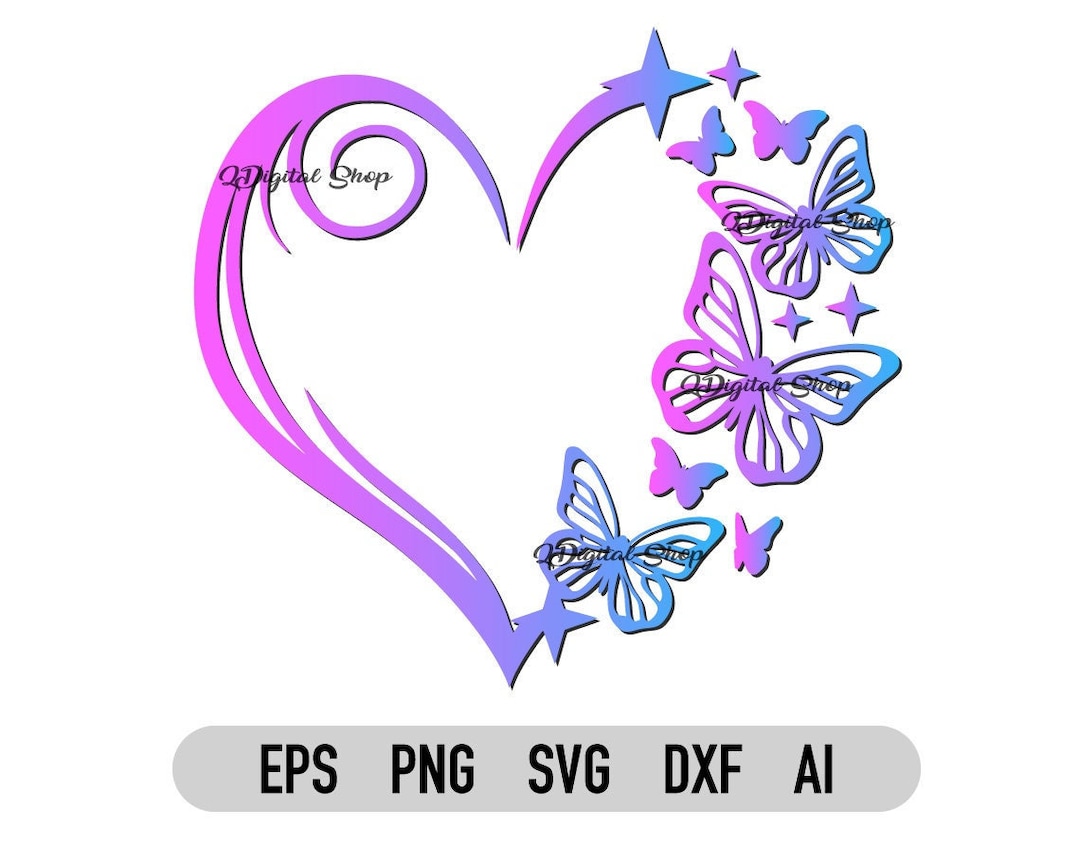 Sparkly Heart Butterfly PNG, Svg, Love Svg, Heart Svg, Sublimation ...