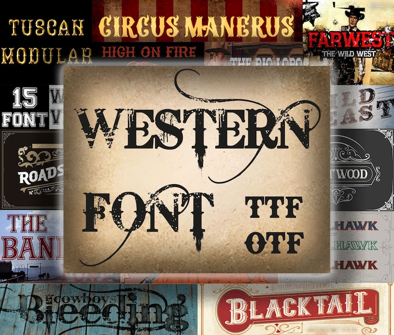 Western Fonts Bundle, Cowboy Font, Vintage Fonts Bundle, Cricut ...
