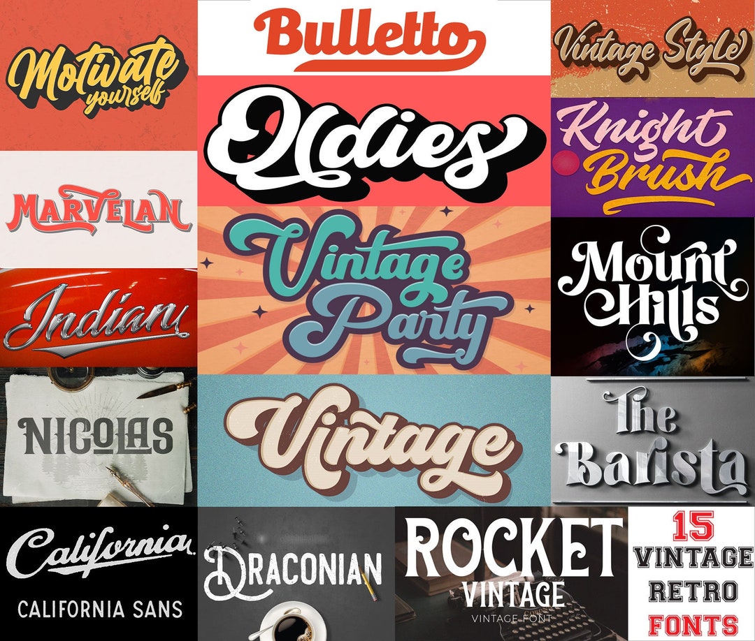 Vintage-retro Font Bundle, Vintage Style Font, Retro Style Font, Cricut ...