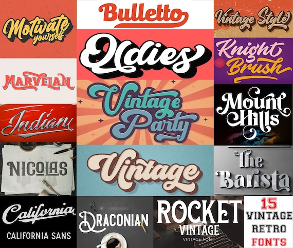 Vintage-retro Font Bundle Vintage Style Font Retro Style - Etsy
