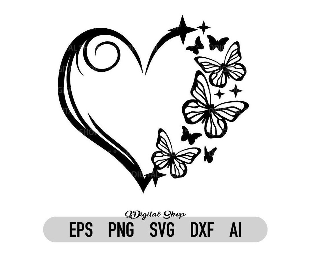 Sparkly Heart Butterfly SVG, PNG, Love Svg, Heart Svg, Sublimation ...