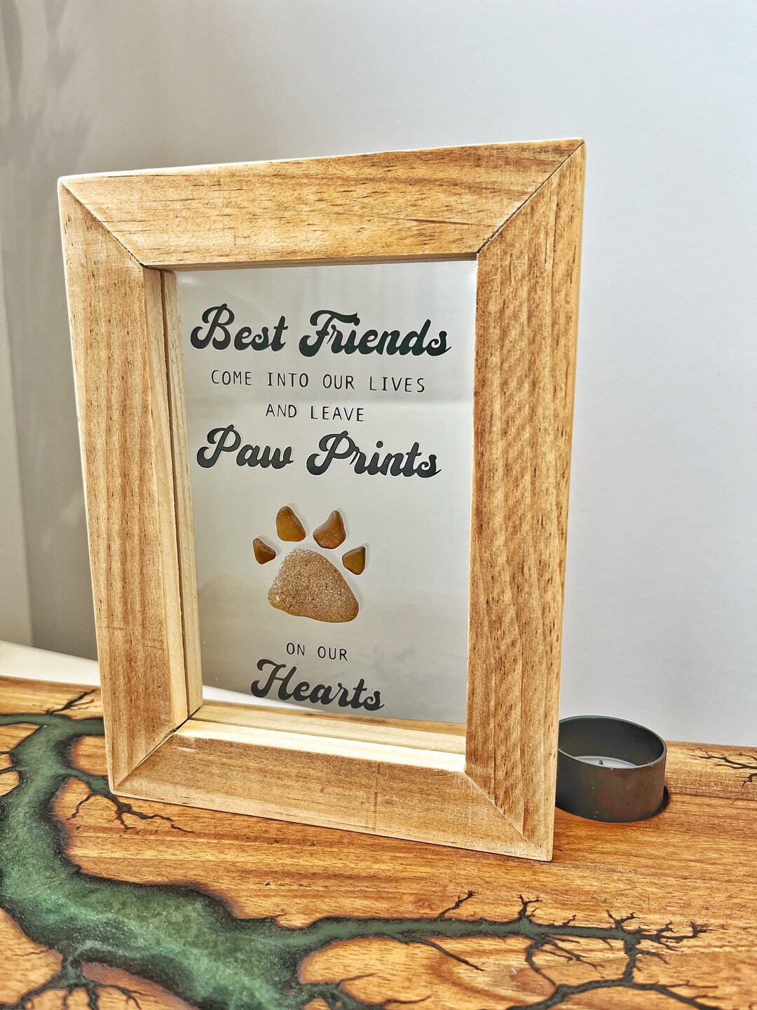 Paw-fect Pet Paw Print, Beach Glass Art, FRAMED - Etsy