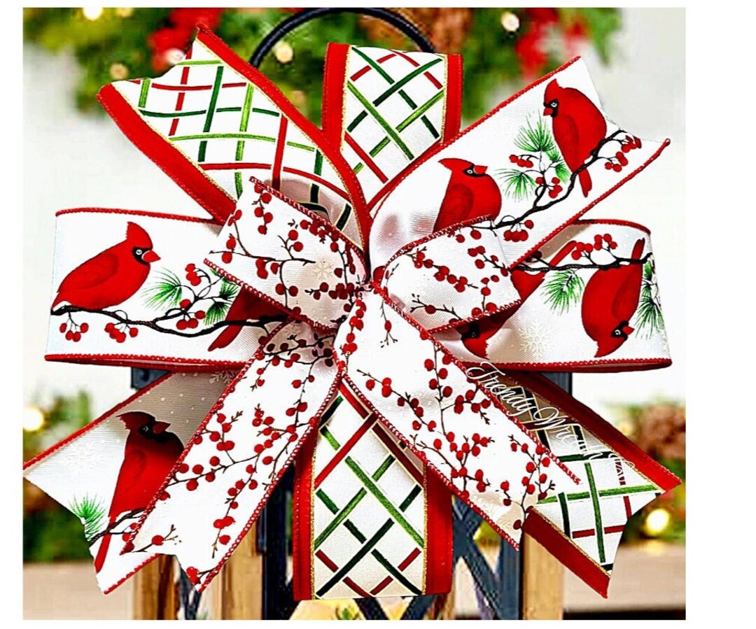 Christmas Cardinal Red Green Tree Topper/lantern,wreath Bow/cardinal ...
