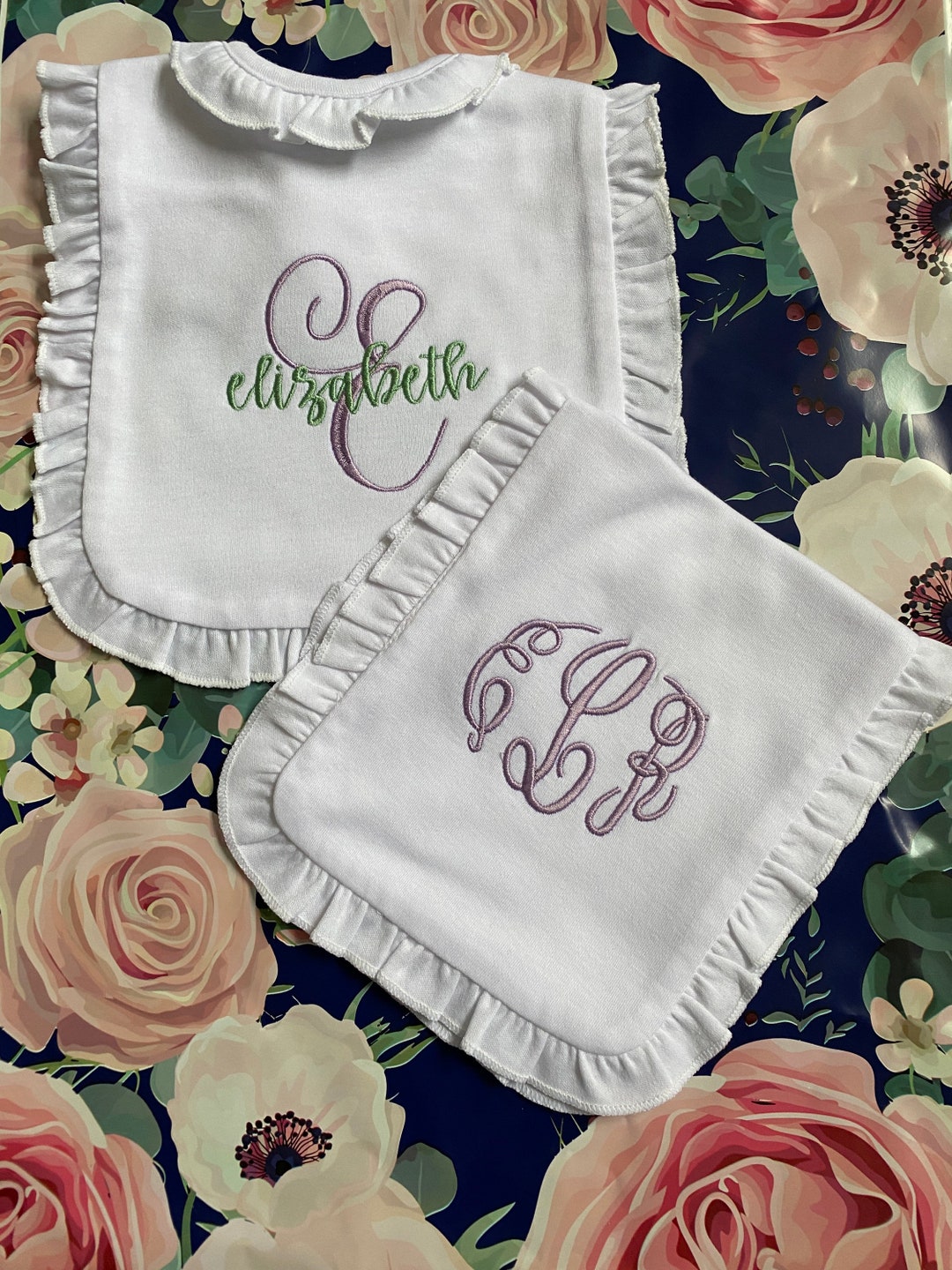 Ruffled Embroidered/monogrammed Bibs; Baby Bib; Baby Shower Gift ...