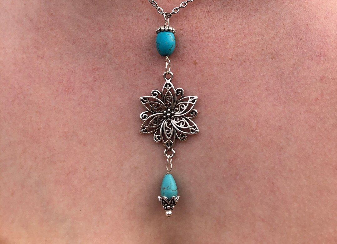 Turquiose Star Necklace Design With 2 Teardrop Turquiose Bead Pendant ...