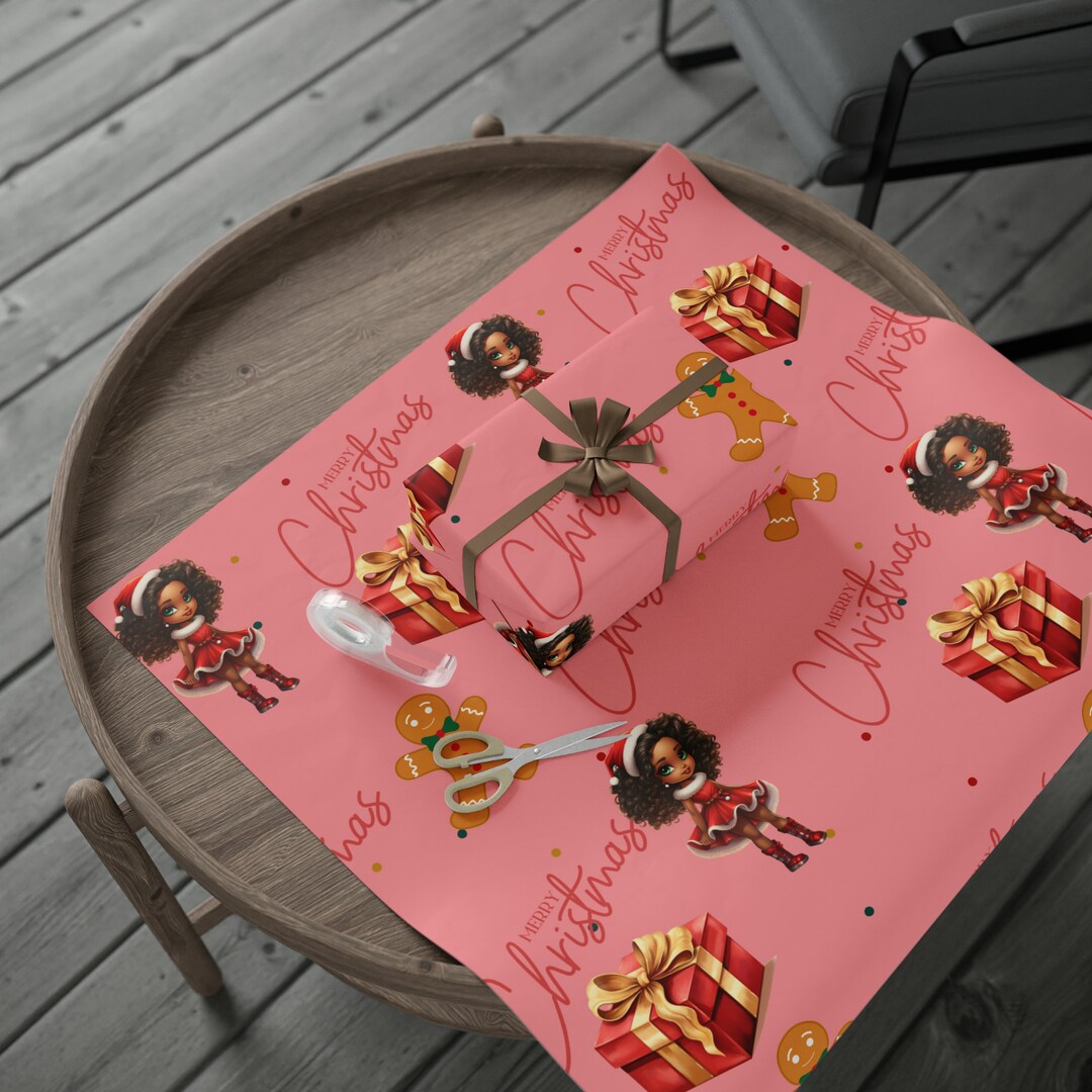 Cute Black Girl Wrapping Papers, Christmas Wrapping Paper, Ethnic Wrap ...
