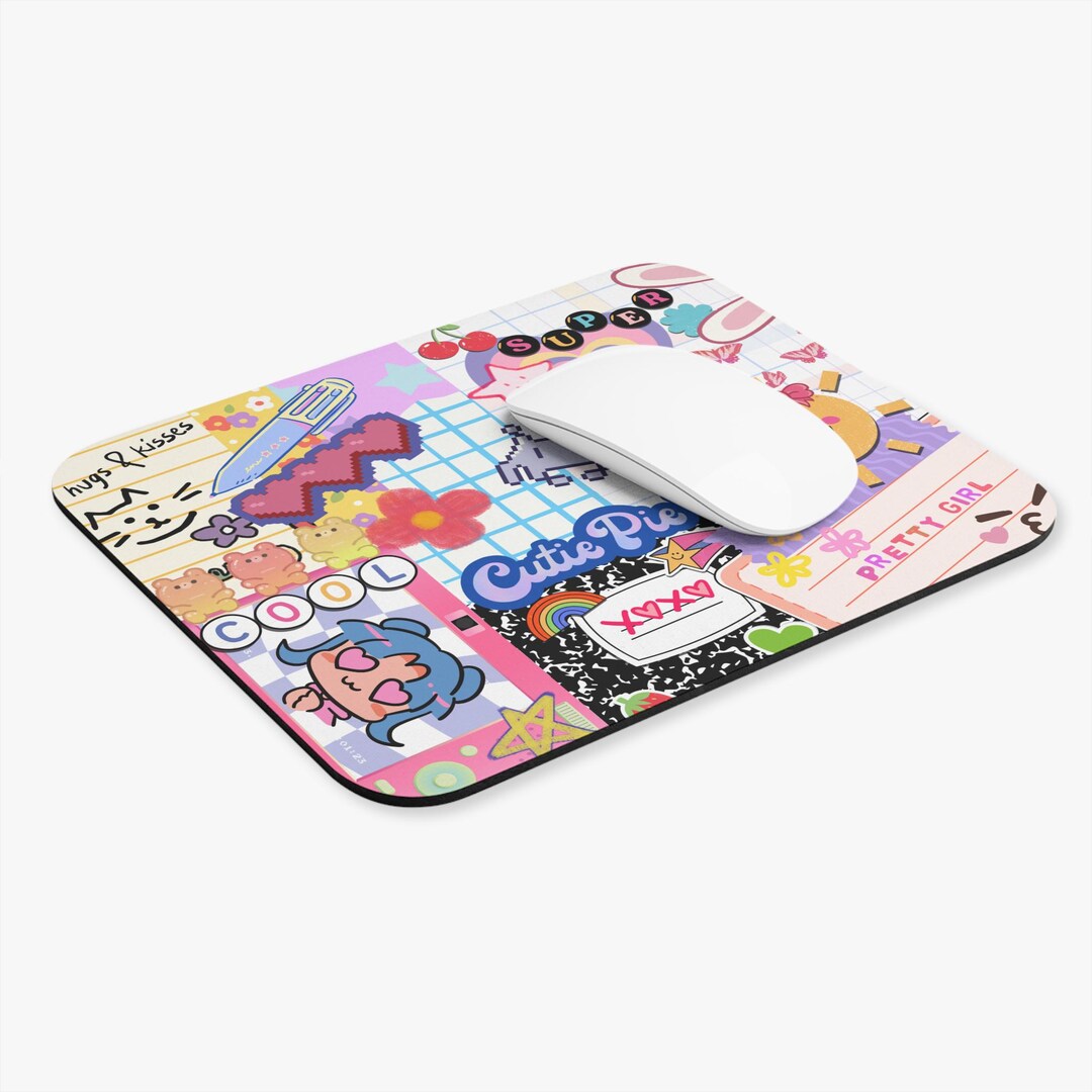 Retro Kawaii Collage Mouse Pad, Pastel Aesthetic, Gamer Girl Asthetic ...