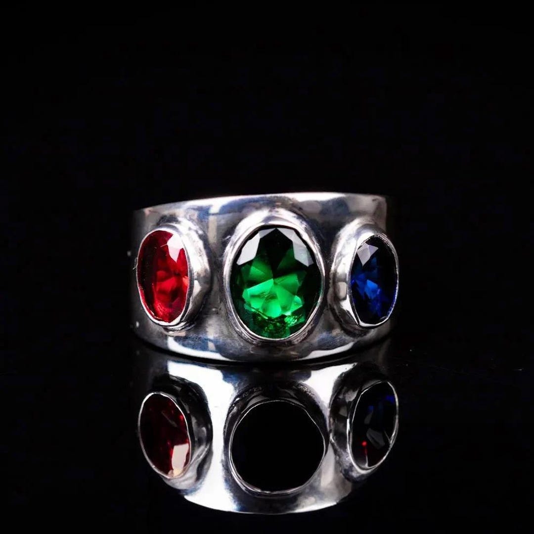 Genuine Sapphire Ruby Emerald Gemstone Sterling Silver Men Ring ...