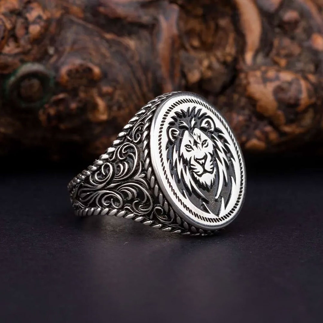 Lion Silver Men Ring 925 Sterling Silver Modern Ring for Men, Jewelry ...