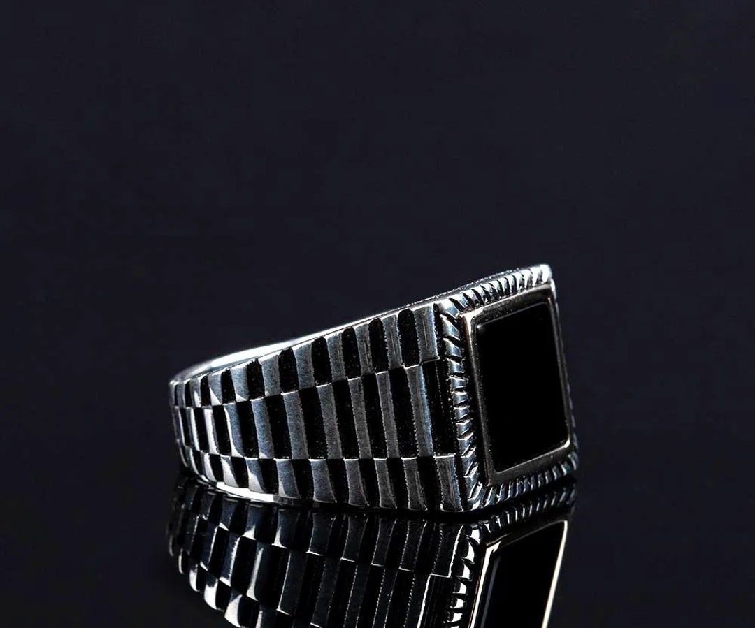 Black Onyx Stone Ring Men, Signet Onyx Mens Ring , 925 Sterling Silver ...