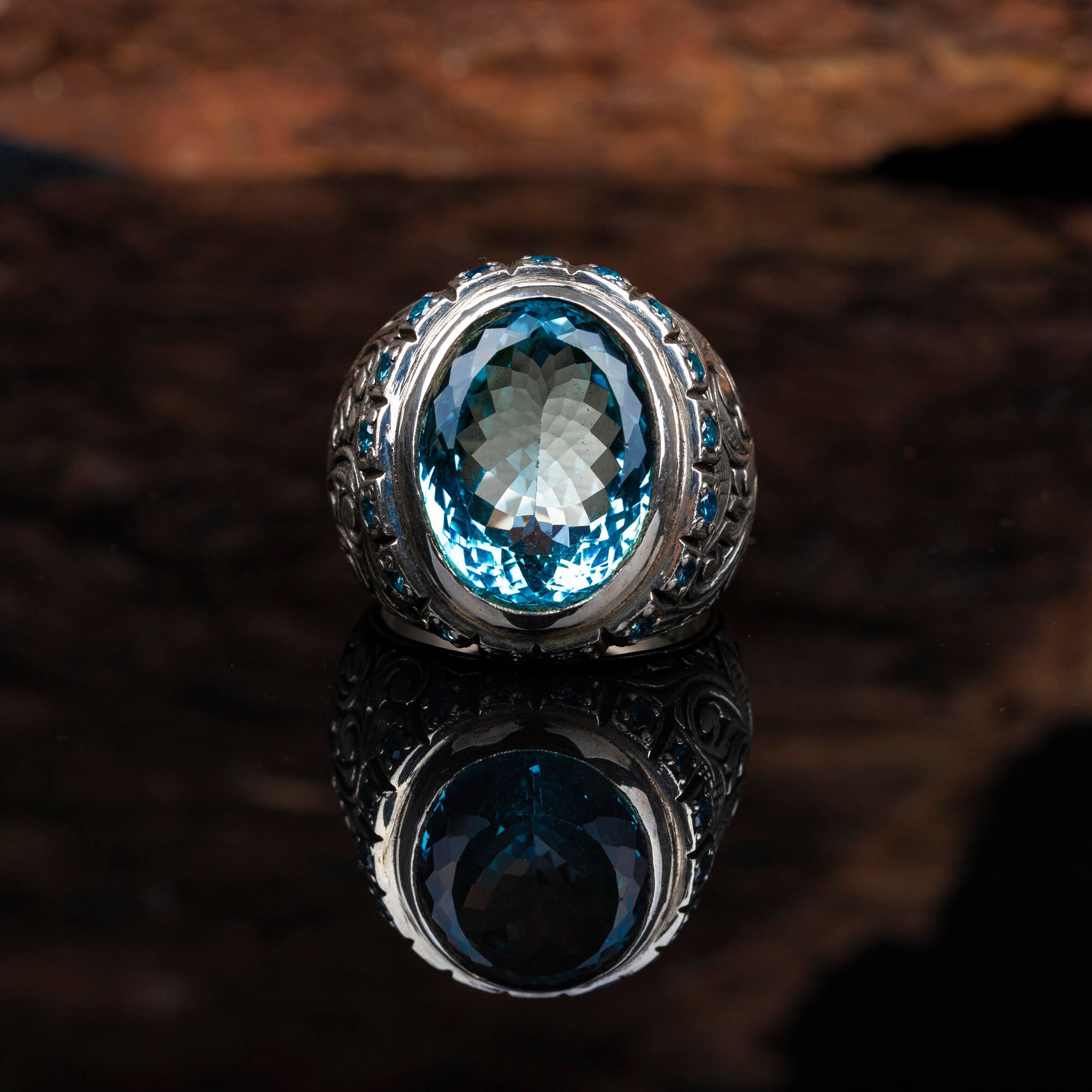 Unique Design Blue Topaz Stone Silver Ring,dad Gift,gift for Him ...