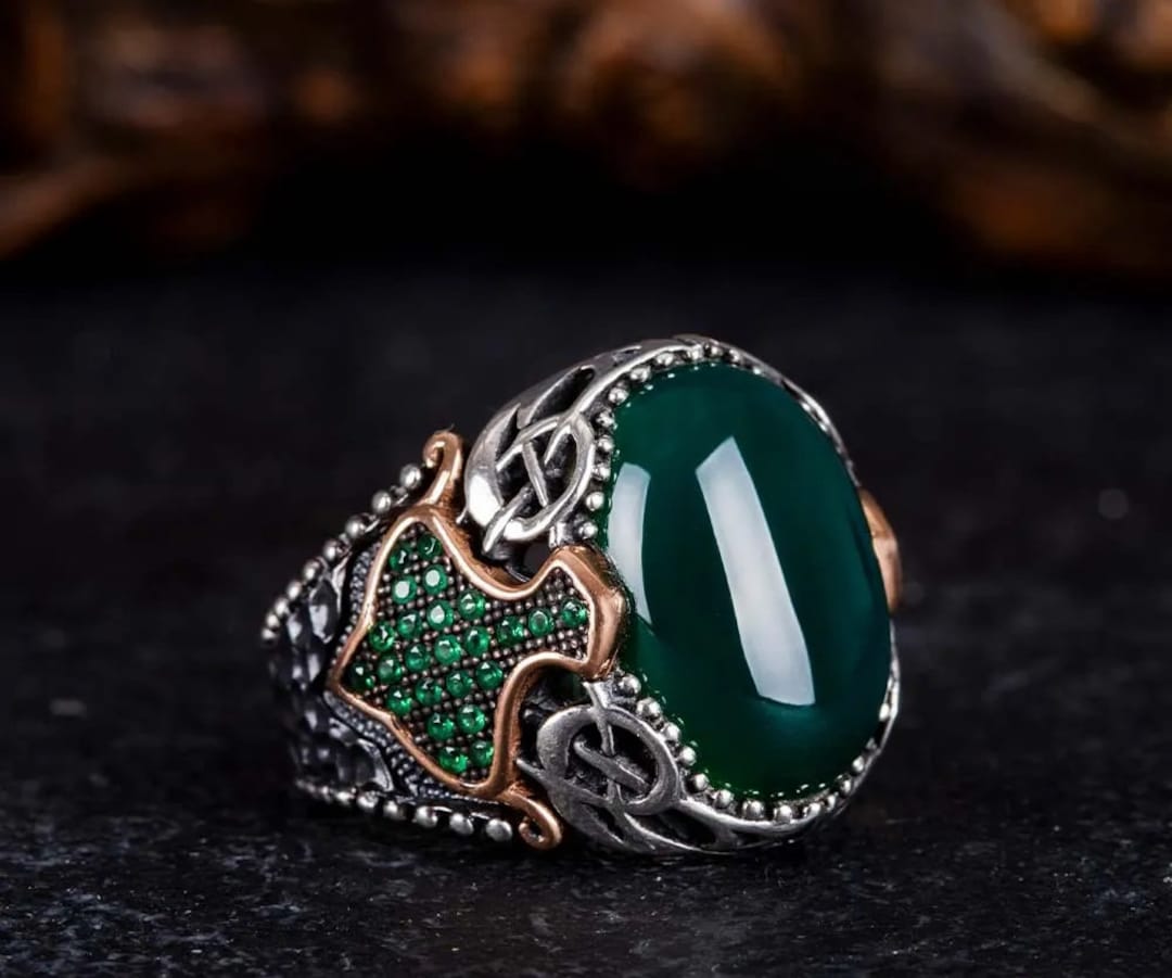 Natural Agate Stone Ring Men, Agate Aqeeq Gemtone Ring for Men ...