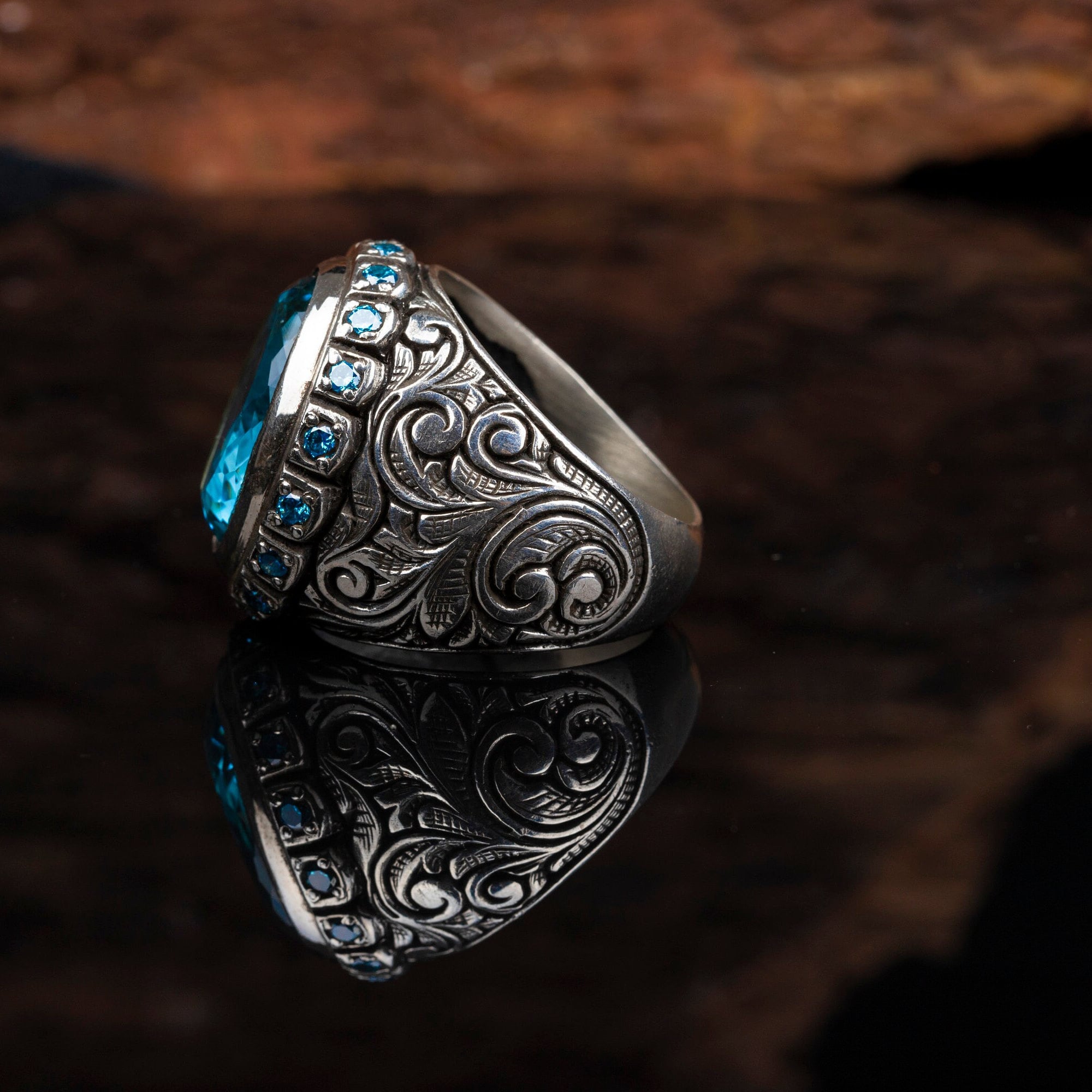 Unique Design Blue Topaz Stone Silver Ring,dad Gift,gift for Him ...