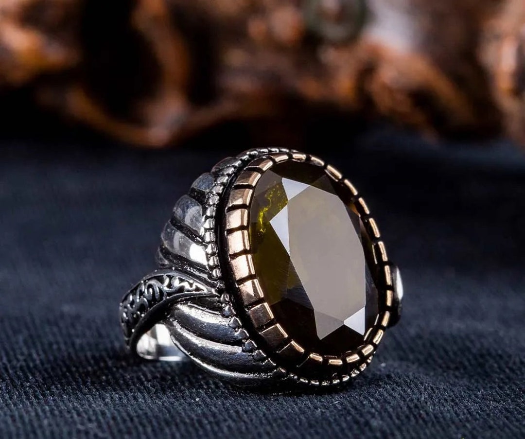 Exclusive Vintage Green Zircon Men's Ring ,luxurious Sterling Silver ...