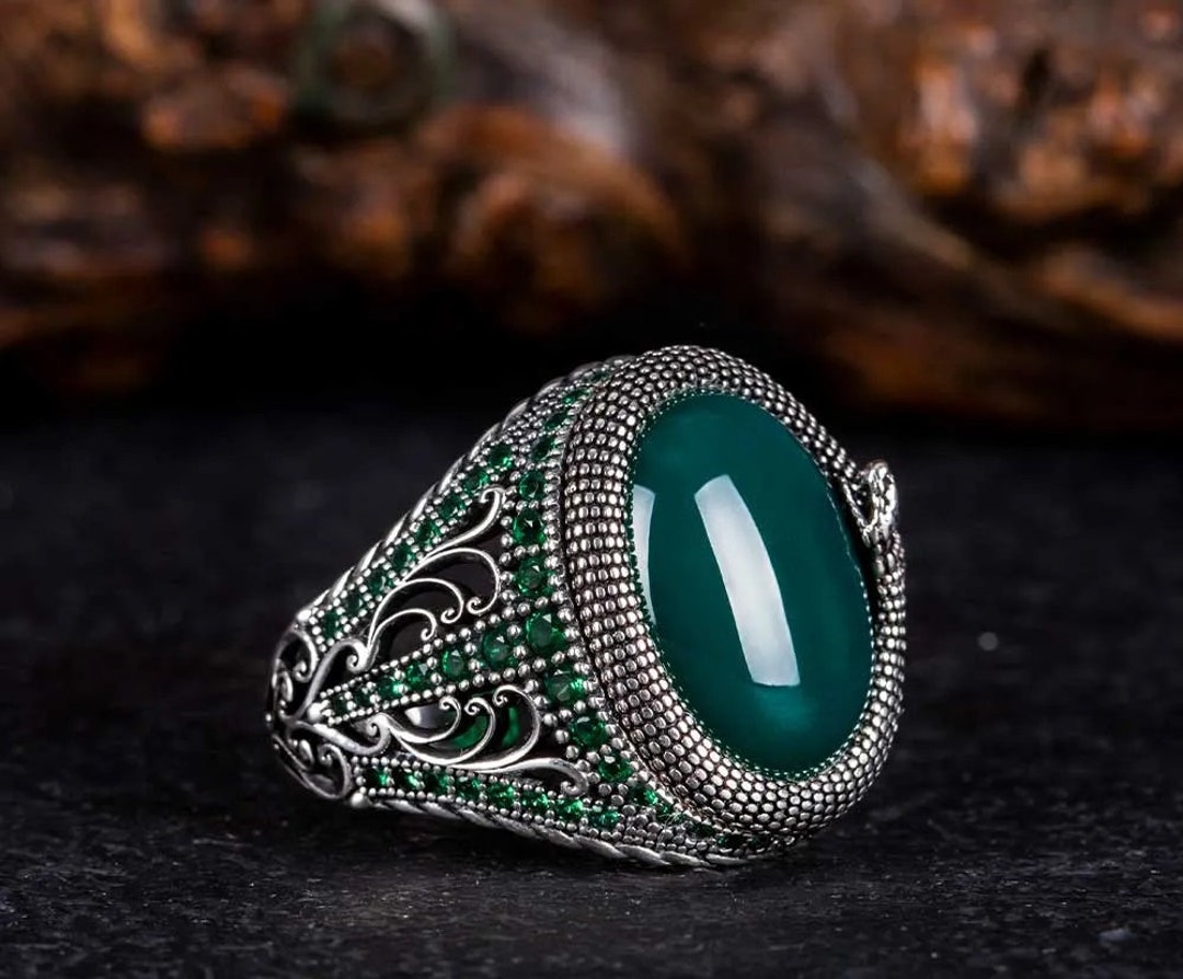925 Silver Agate Stone Snake Men's Ring, Agate Aqeeq Gemstone Ring for ...