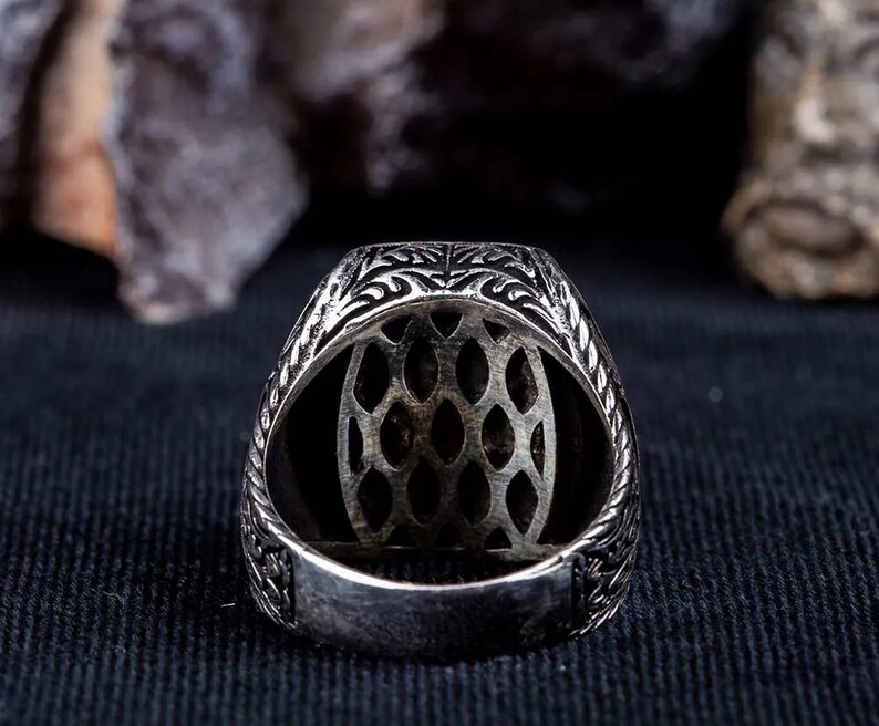 Medieval Gothic Men's Ring With Red Zircon, 925 Sterling Silver Vintage ...