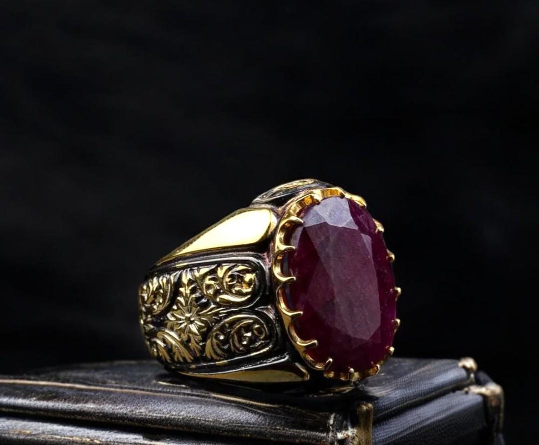 Genuine Ruby Silver Ring, Handmade Ottoman Style Silver Ring, Unique ...