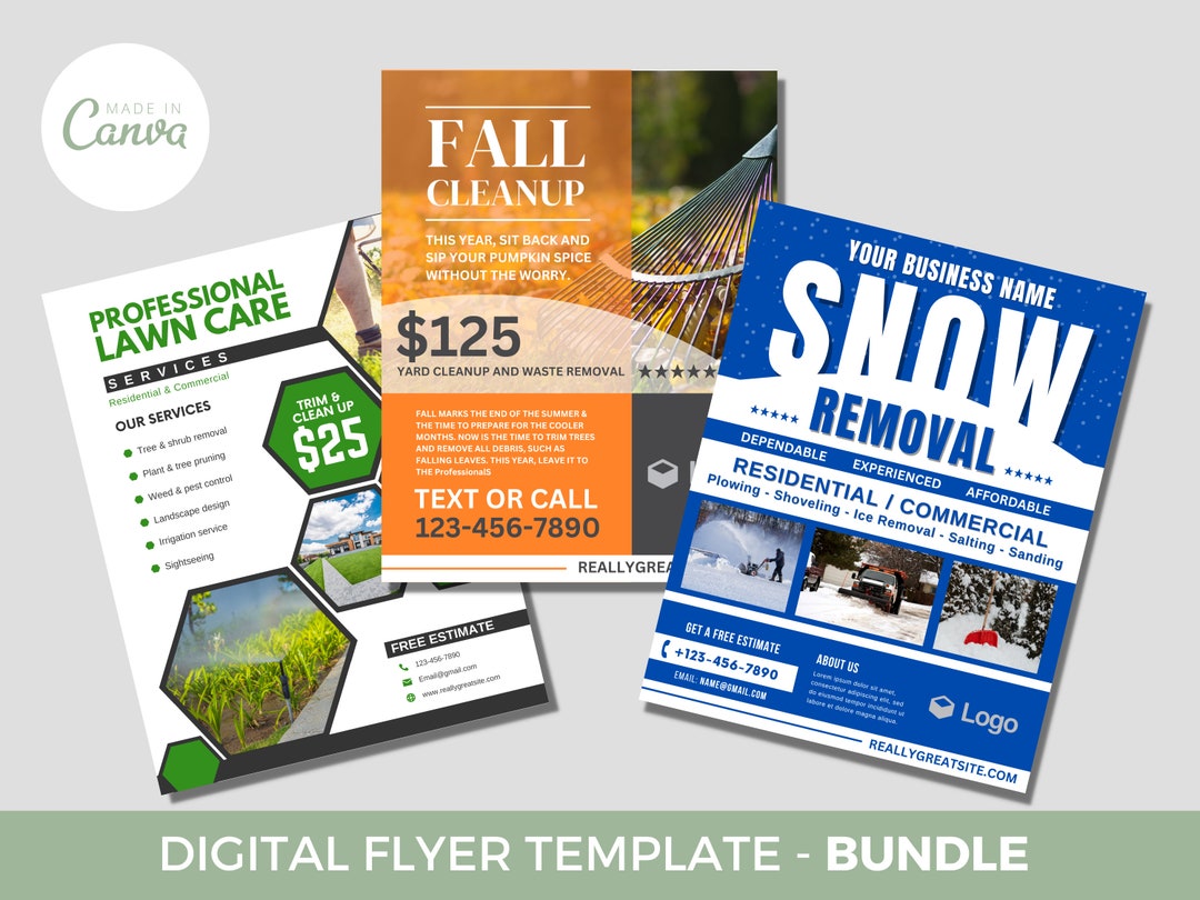 Canva Digital Download Flyer Bundle(3 in 1) - Snow Plowing, Snow ...