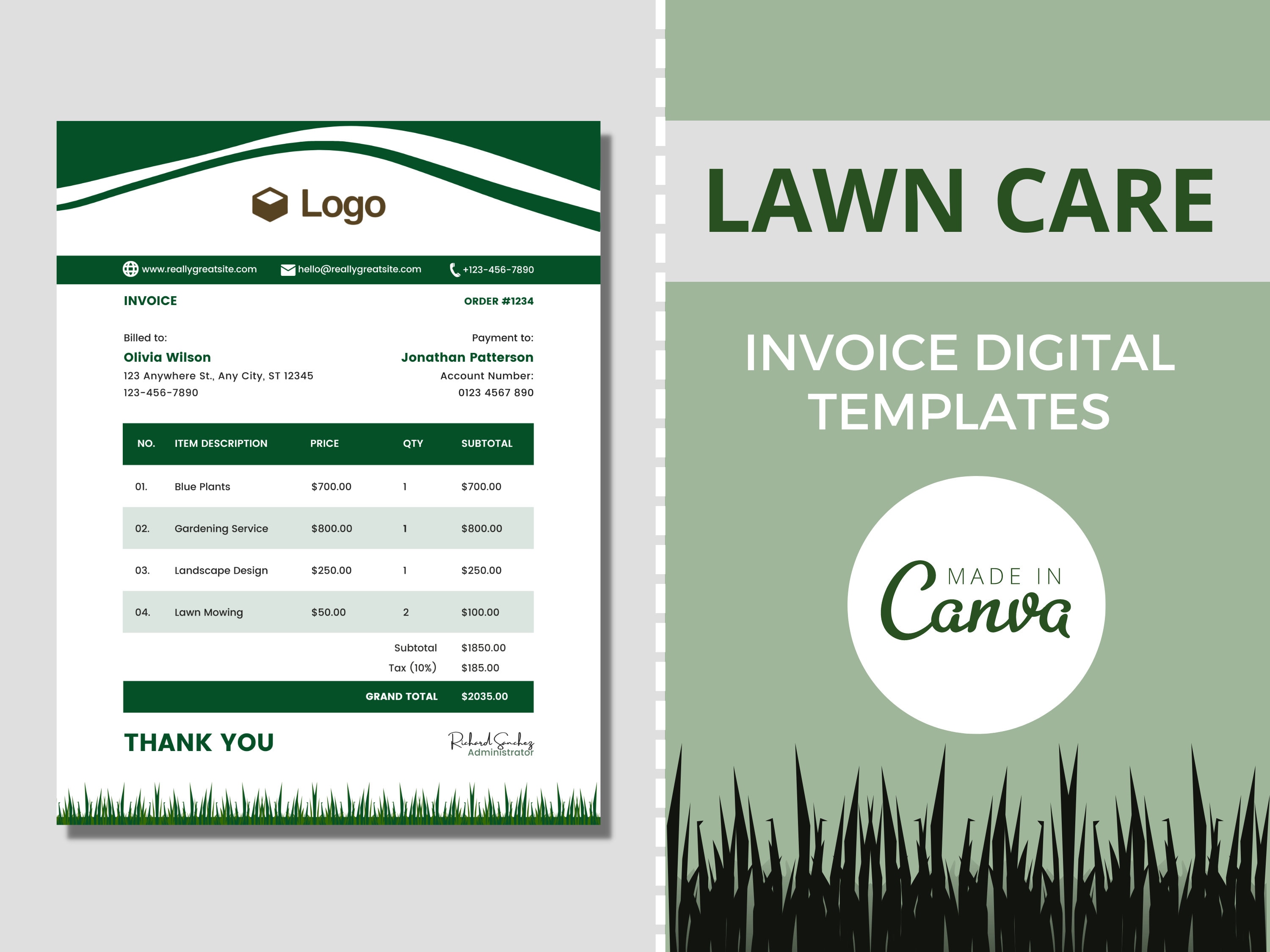Landscaping-01-invoice Digital Download Template Grass Cutters Grass ...